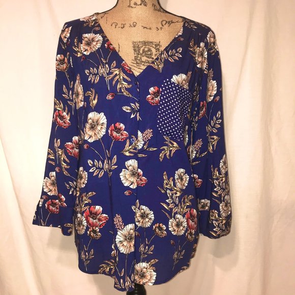 Fred David | Tops | Fred David Floral Blouse Polka Dots Rayon New ...